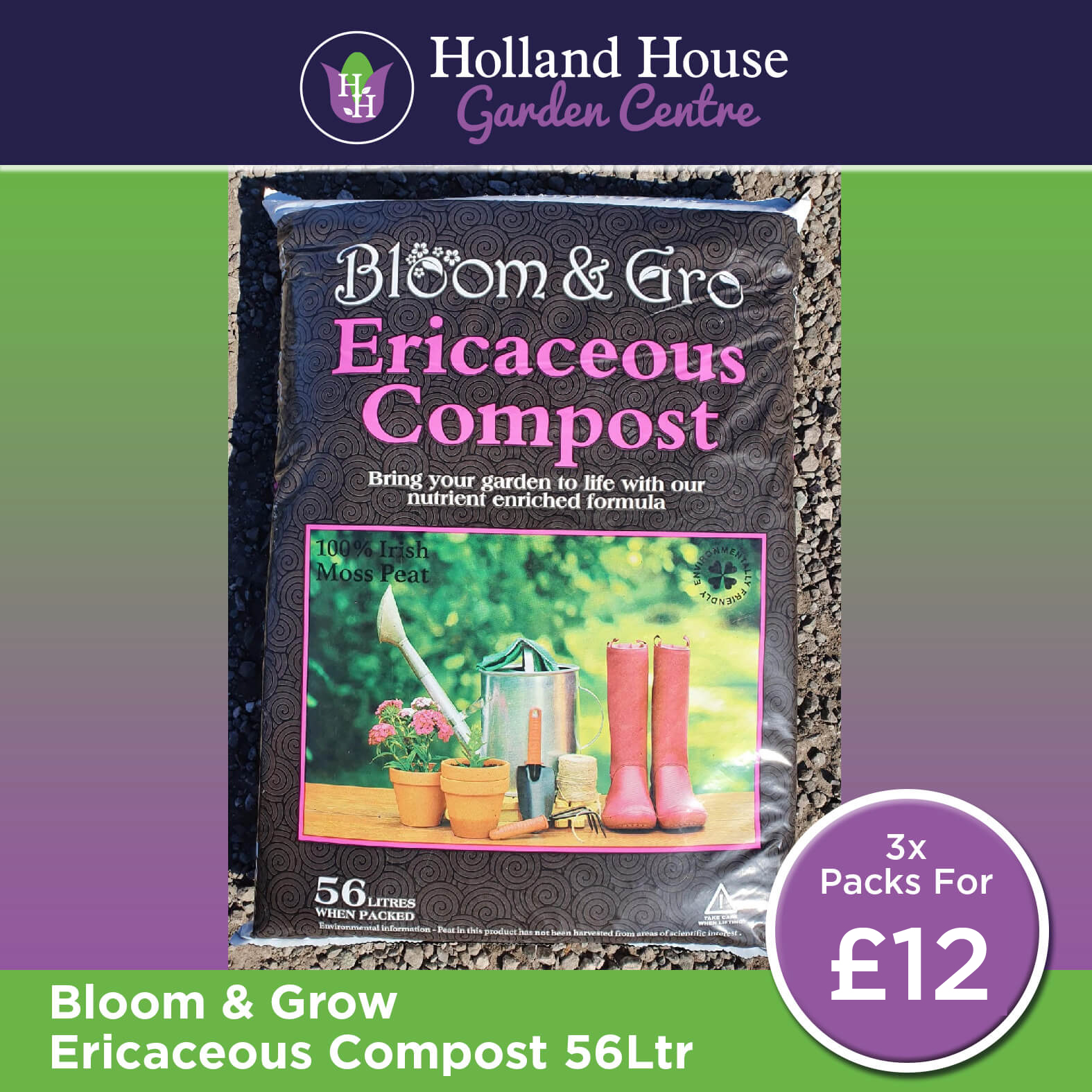 Bloom & Grow Ericaceous Compost - 56ltr X3 - Holland House Garden ...